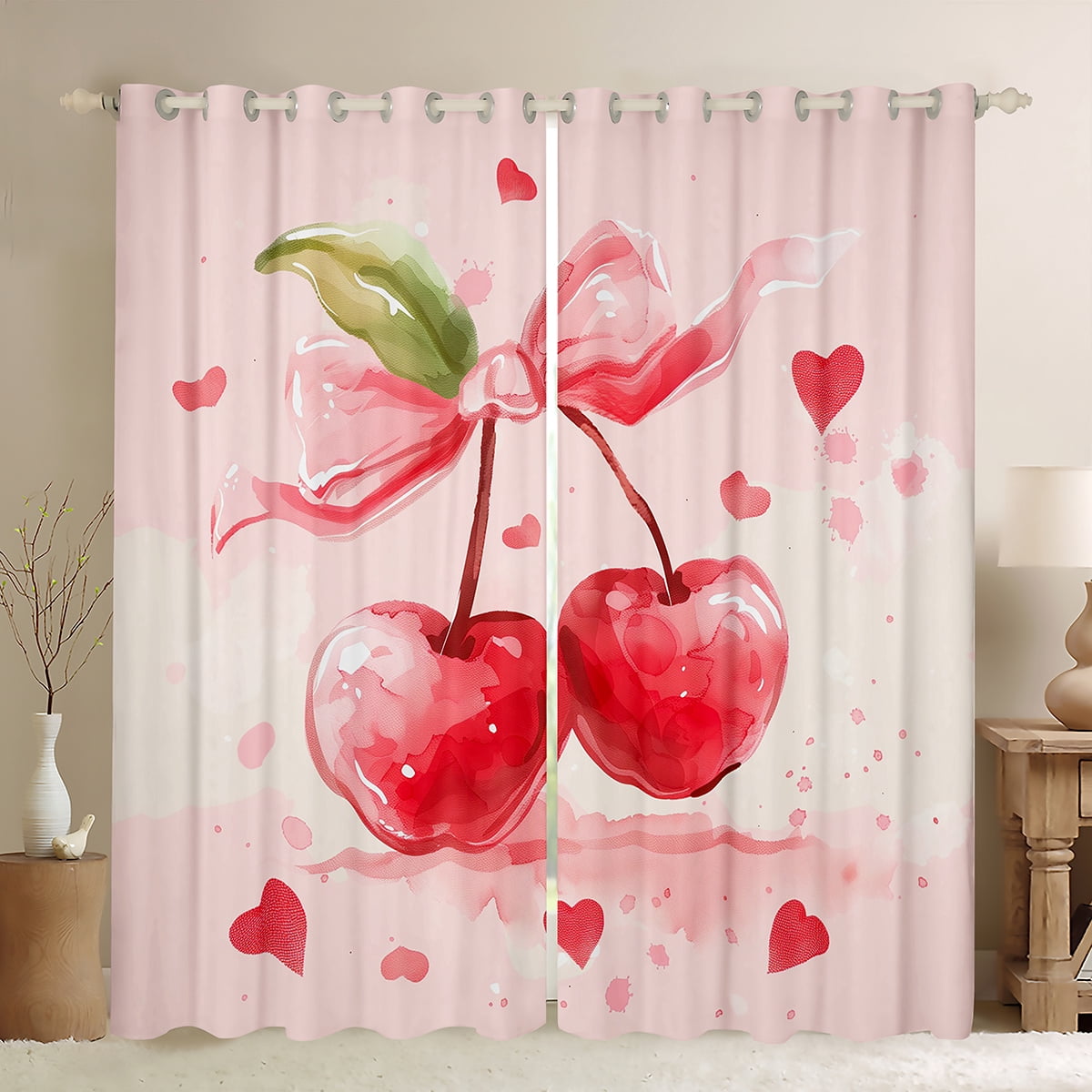 Manfei Kawaii Cherry Blackout Curtains Set of 2 (52x84 Each),Cartoon ...