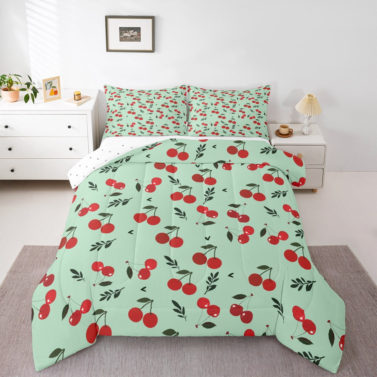Manfei Kawaii Cherry Full Size Comforter Sets,Cute Fruit Bedding ...