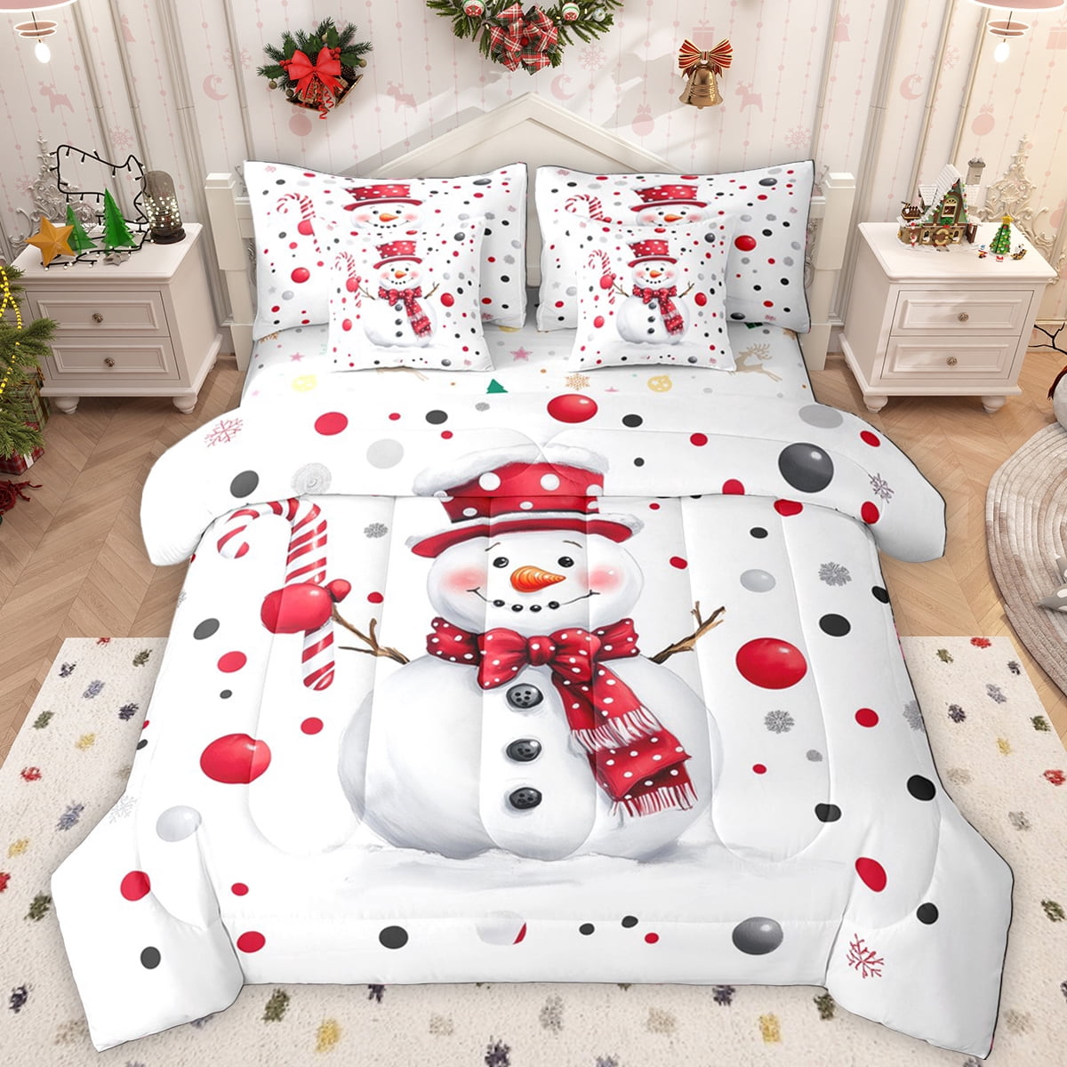 Manfei Kawaii Christmas Snowman 7-Piece Bedding Comforter Set,Polka ...