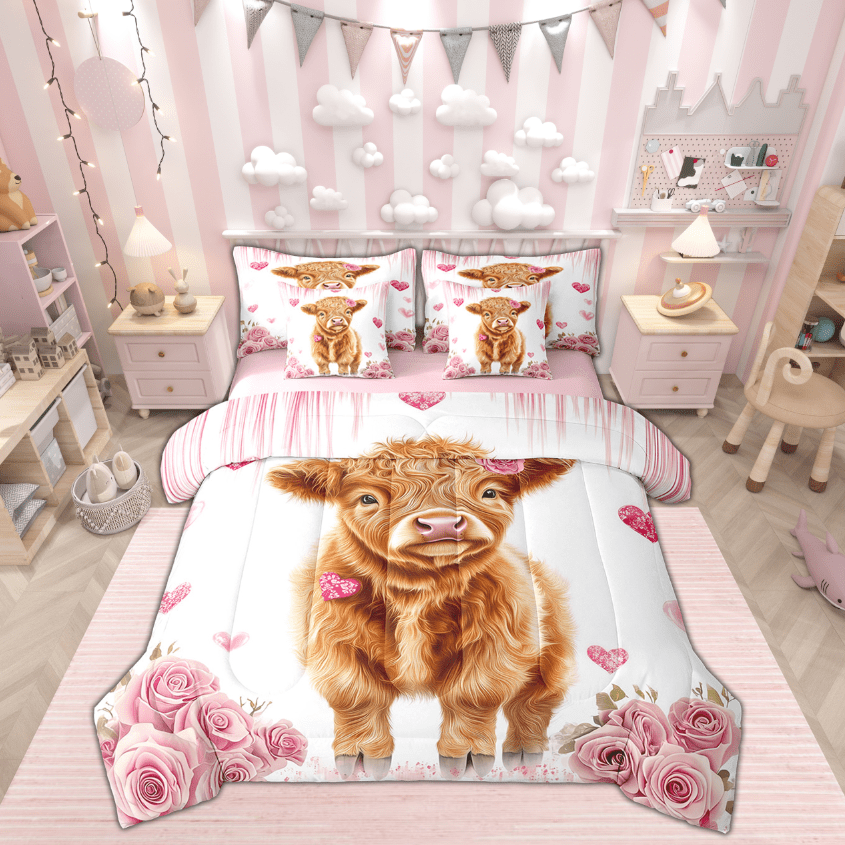 Manfei Kawaii Cow Bedding Sets Twin Size, Farmhouse Animal Bed in a Bag ...