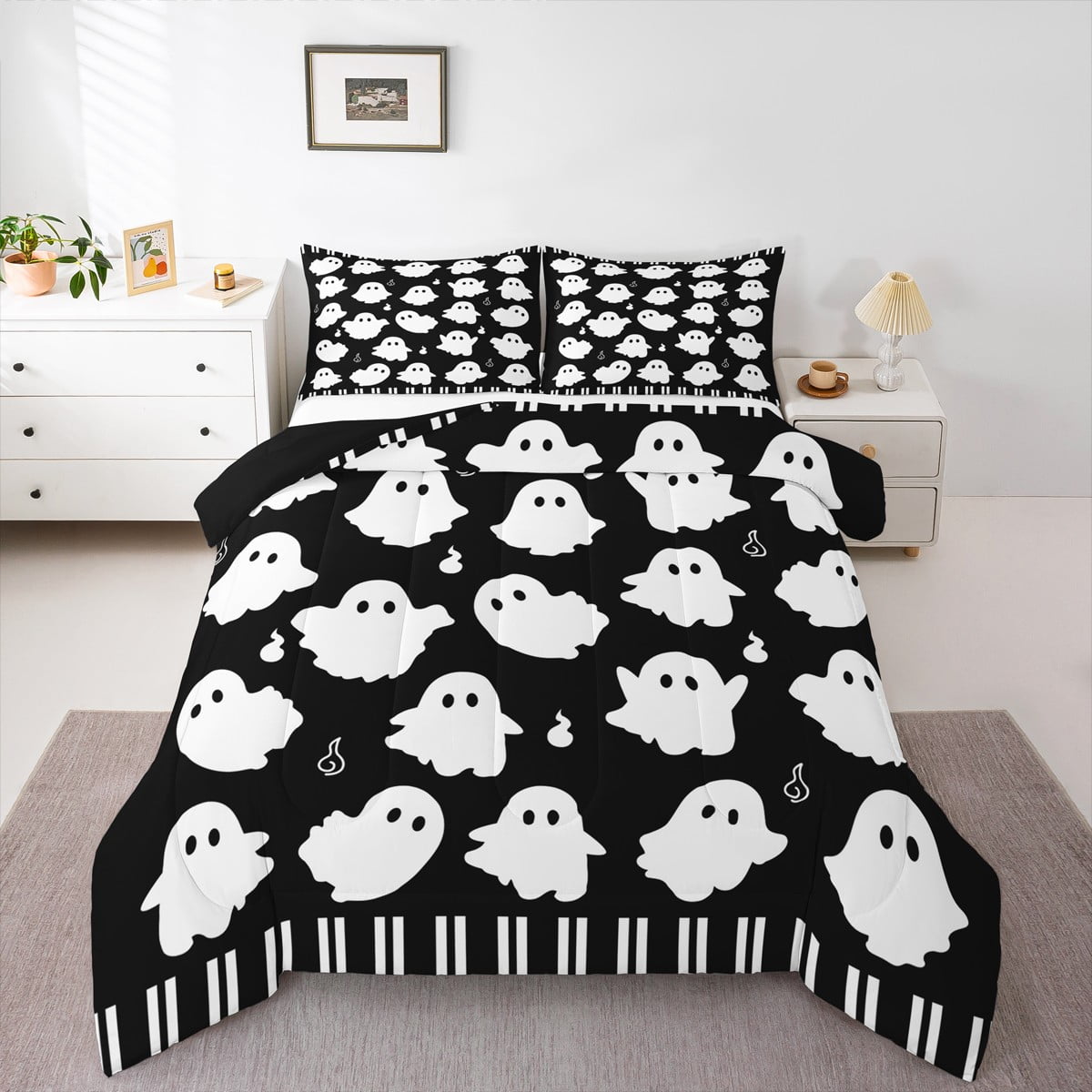 Manfei Kawaii Cute Ghost Queen Comforter Set for Kids, Sugar Halloween ...