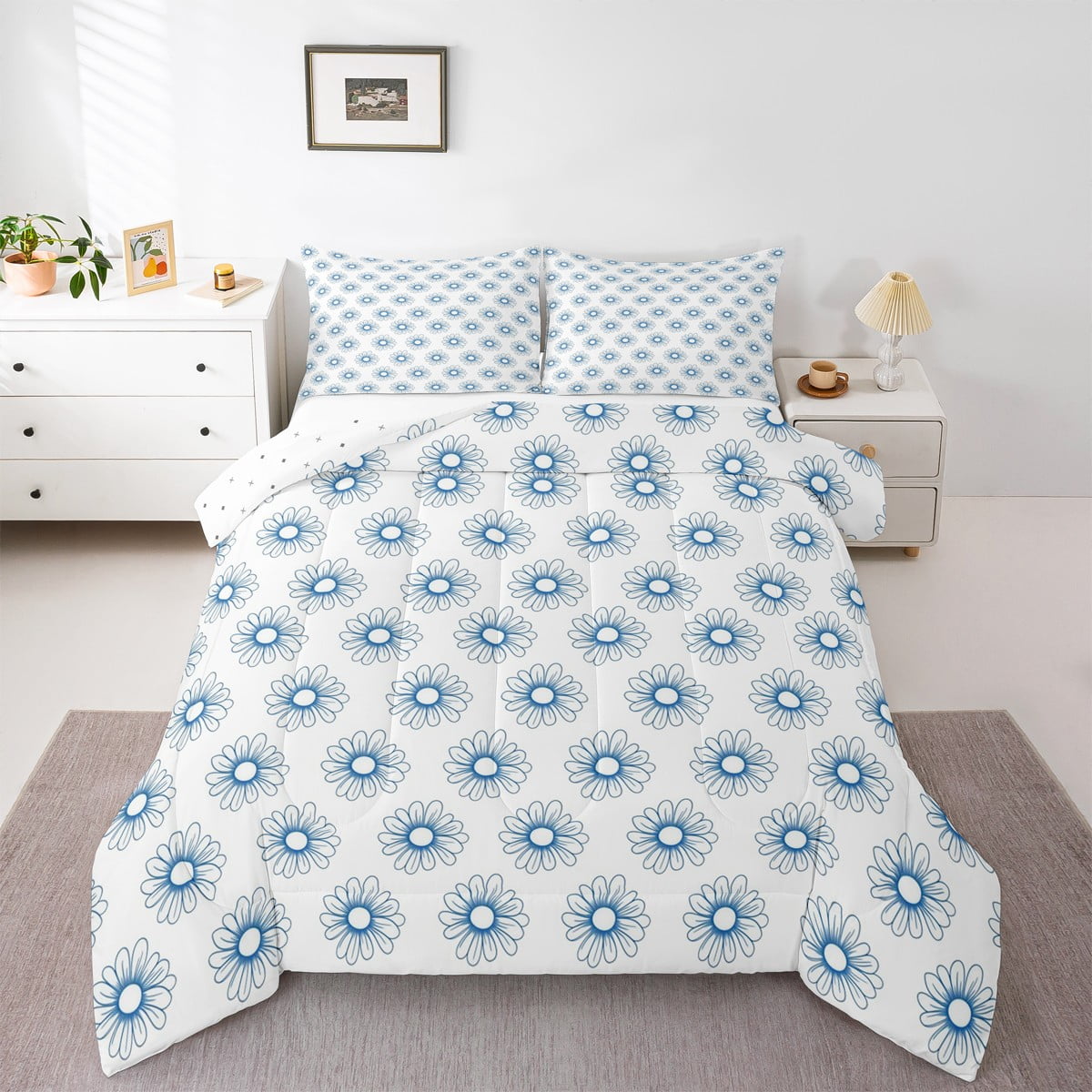 Manfei Kawaii Daisy Bedding Comforter Set,Rustic Flower Twin Comforter ...