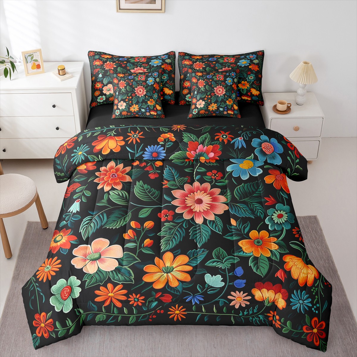 Manfei Kawaii Daisy Flower 7-Piece Twin Bedding Sets,Watercolor Floral ...