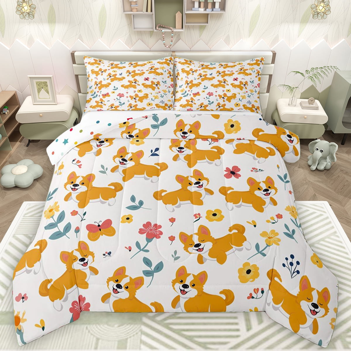 Manfei Kawaii Dalmatian Pug Full Size Comforter Sets for Kids, Cartoon ...