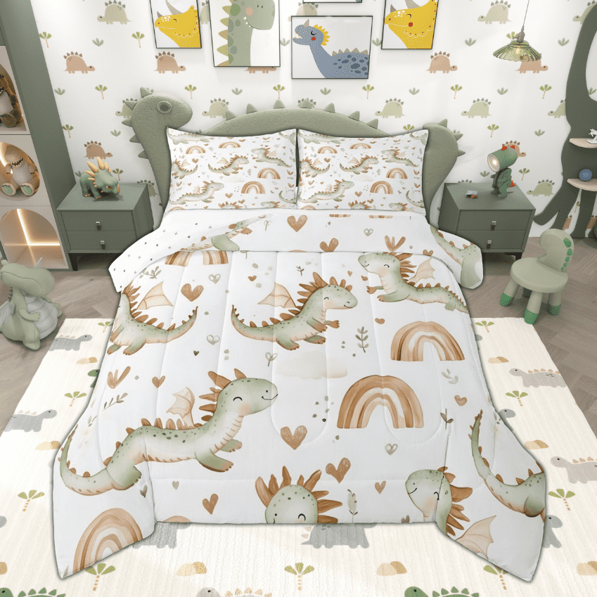 Manfei Kawaii Dino Queen Comforter Set for Kids Boys Girls, Cute ...
