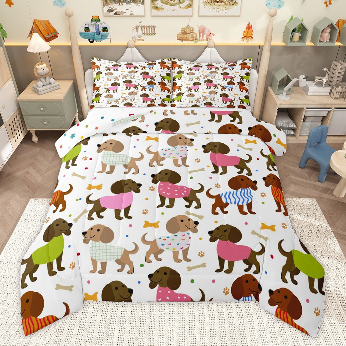 Manfei Kawaii Dogs 3-Piece Full Size Comforter Sets for Preppy Children ...