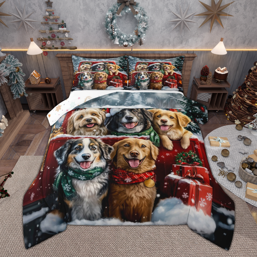 Manfei Kawaii Dogs Full Size Comforter Sets for Kids, Merry Xmas ...