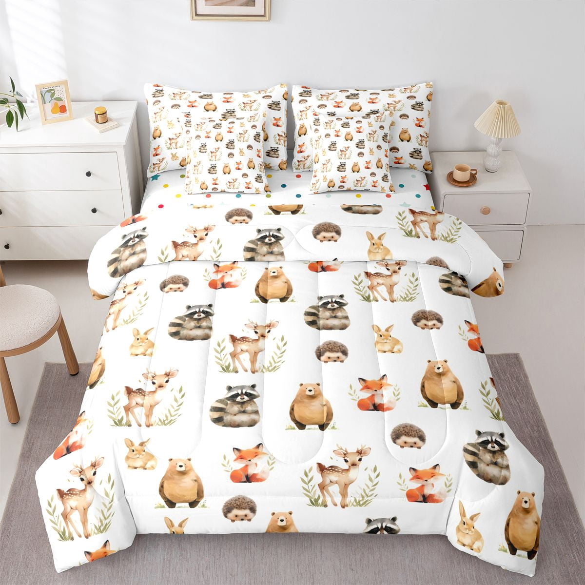 Manfei Kawaii Fox 7 Pieces Full Size Bedding Sets,Woodland Animals Full ...