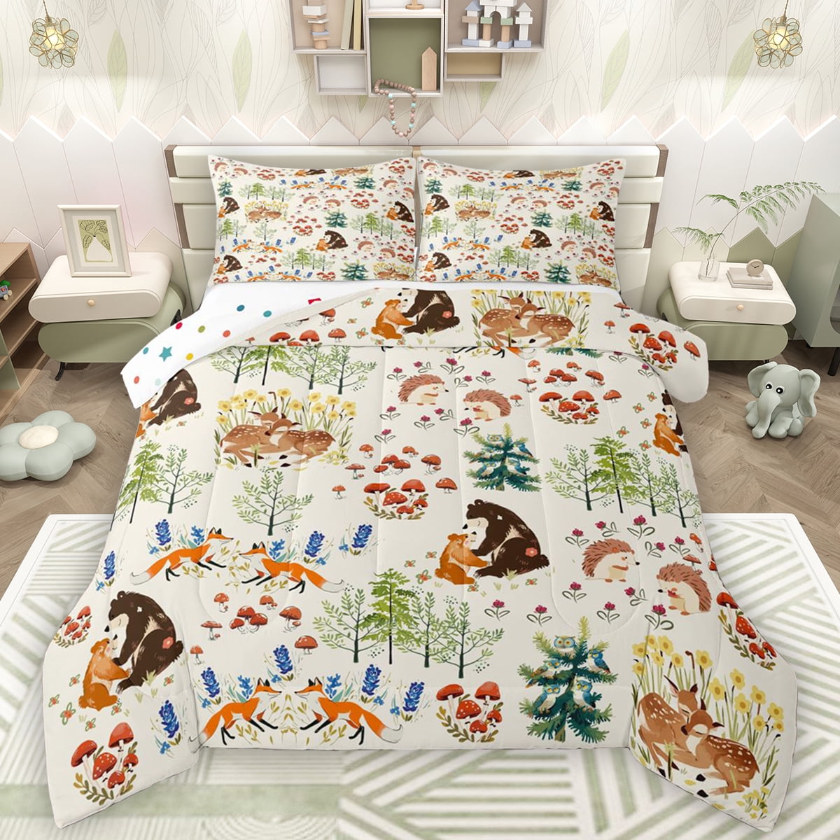 Manfei Kawaii Fox Bedding Comforter Set,Safari Animal Bear Twin ...