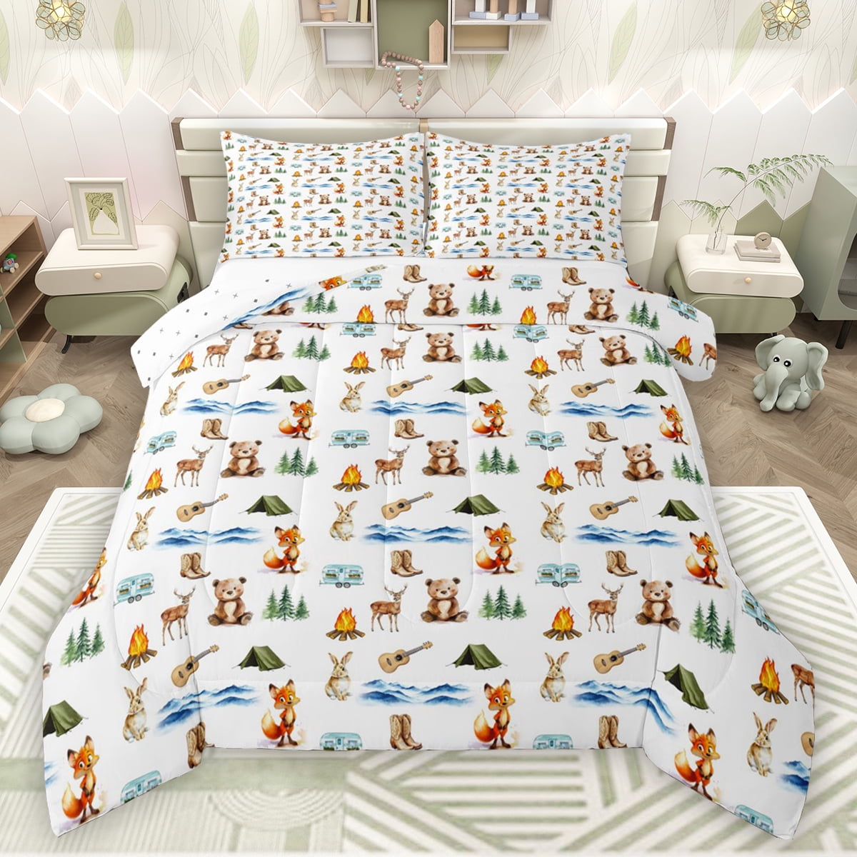 Manfei Kawaii Fox Rabbit Queen Comforter Set,Cartoon Music Guitar ...