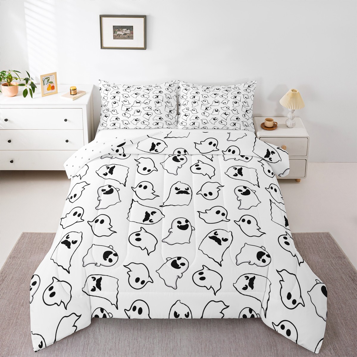 Manfei Kawaii Funny Ghost Bedding Comforter Set,Halloween Theme Twin ...