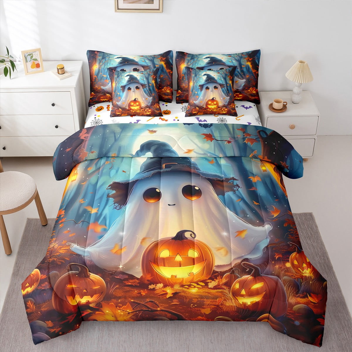 Manfei Kawaii Ghost 7pcs Bedding Comforter Set,Halloween Theme Queen ...