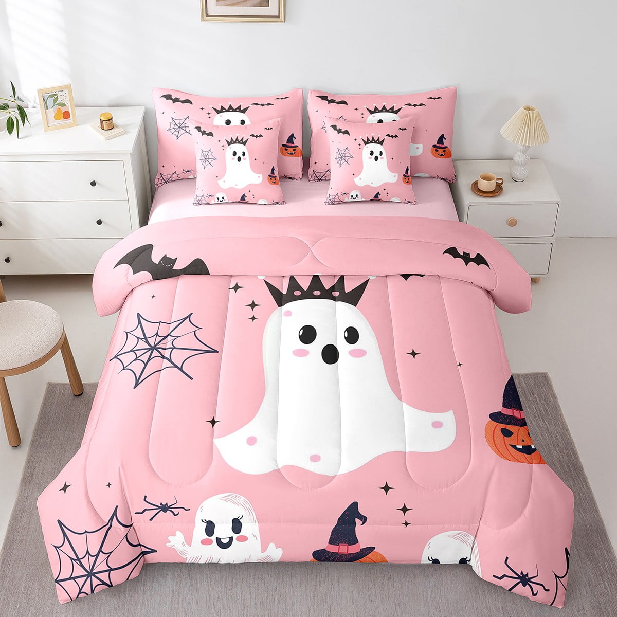 Manfei Kawaii Ghost Bedding Comforter Set 7pcs,Halloween Theme Full ...
