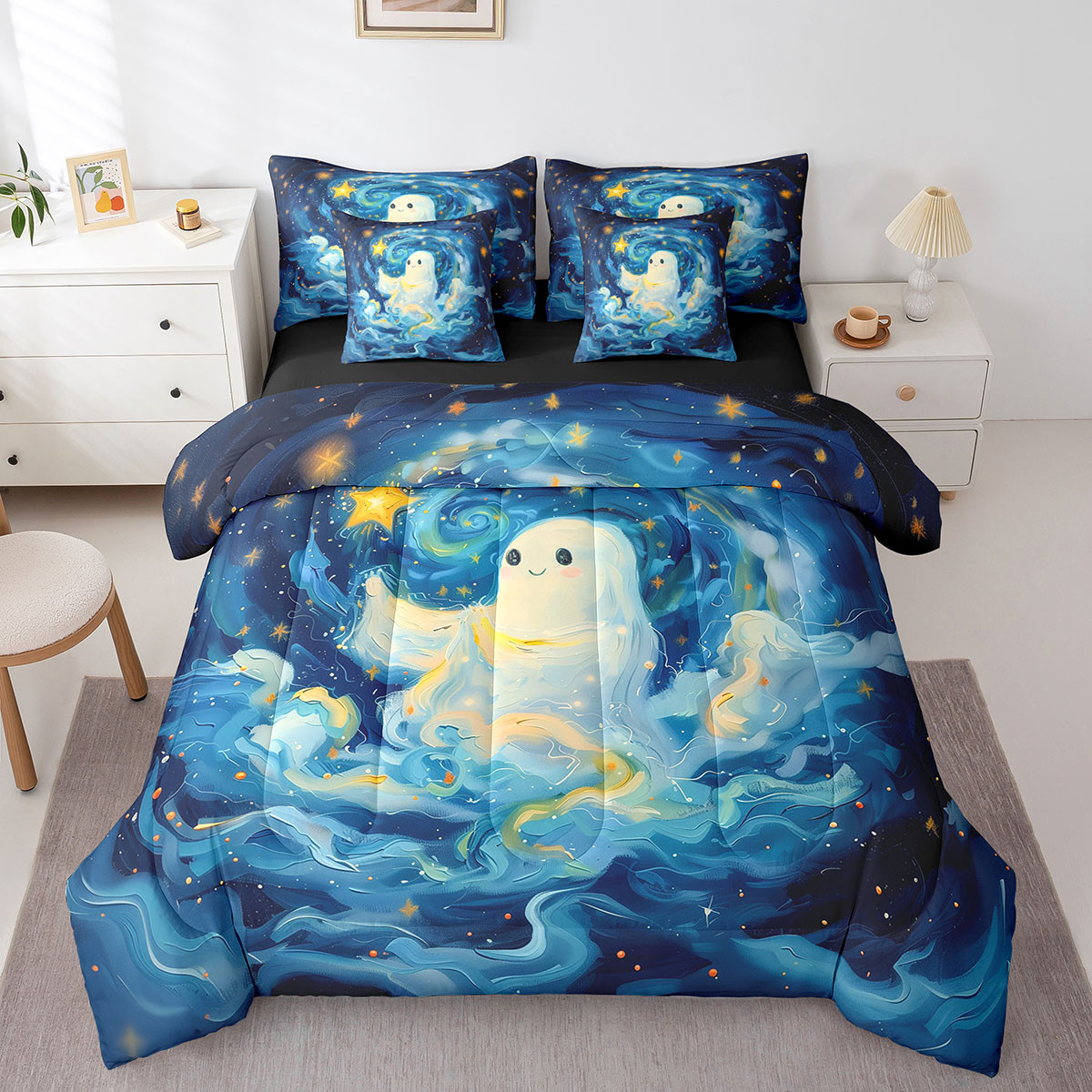 Manfei Kawaii Ghost Bedding Queen Size,Halloween Theme Comforter Sets ...