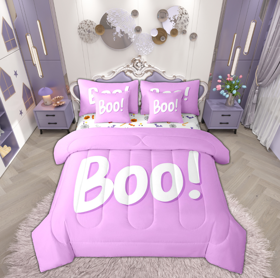 Manfei Kawaii Ghost Boo Bedding Comforter Set 7pcs, Cute Cartoon ...