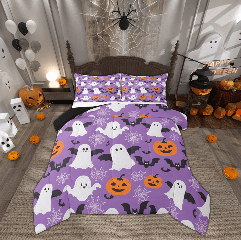Manfei Kawaii Ghost Comforter Sets Full Size, Halloween Bat Down ...