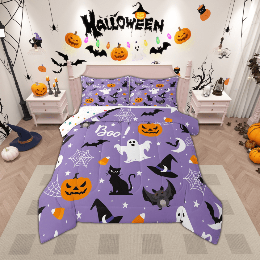 Manfei Kawaii Ghost Full Size Comforter Sets,Halloween Pumpkin Lantern ...