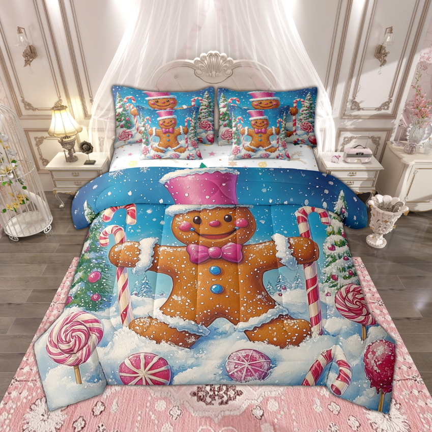 Manfei Kawaii Gingerbread Bedding Comforter Set 7 Pieces for Kids, Pink ...