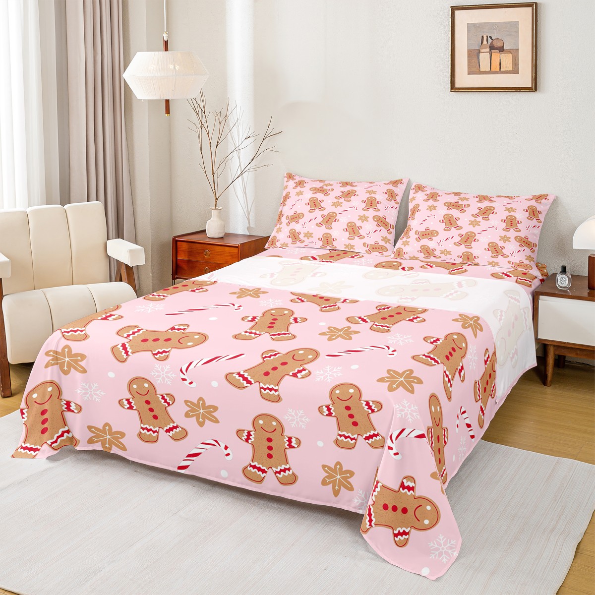 Manfei Kawaii Gingerbread Man Bed Sheets,Christmas Candy Cane King ...