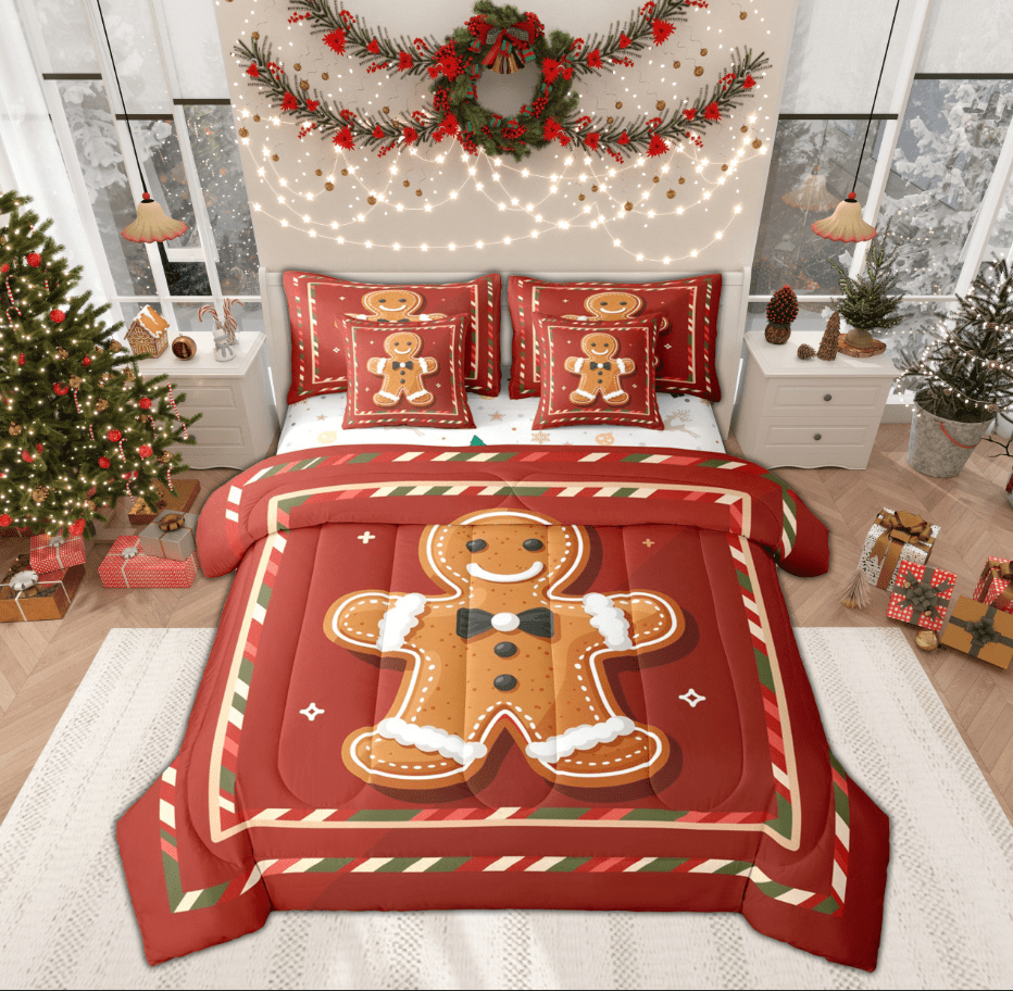 Manfei Kawaii Gingerbread Man Bedding Comforter Set 7-Piece, Geometric ...