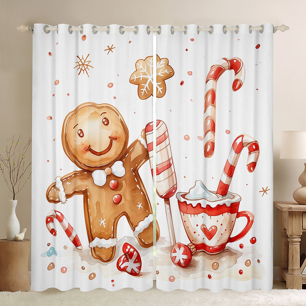 Manfei Kawaii Gingerbread Man Curtains Pack of 2 (42x84 Each),Xmas ...