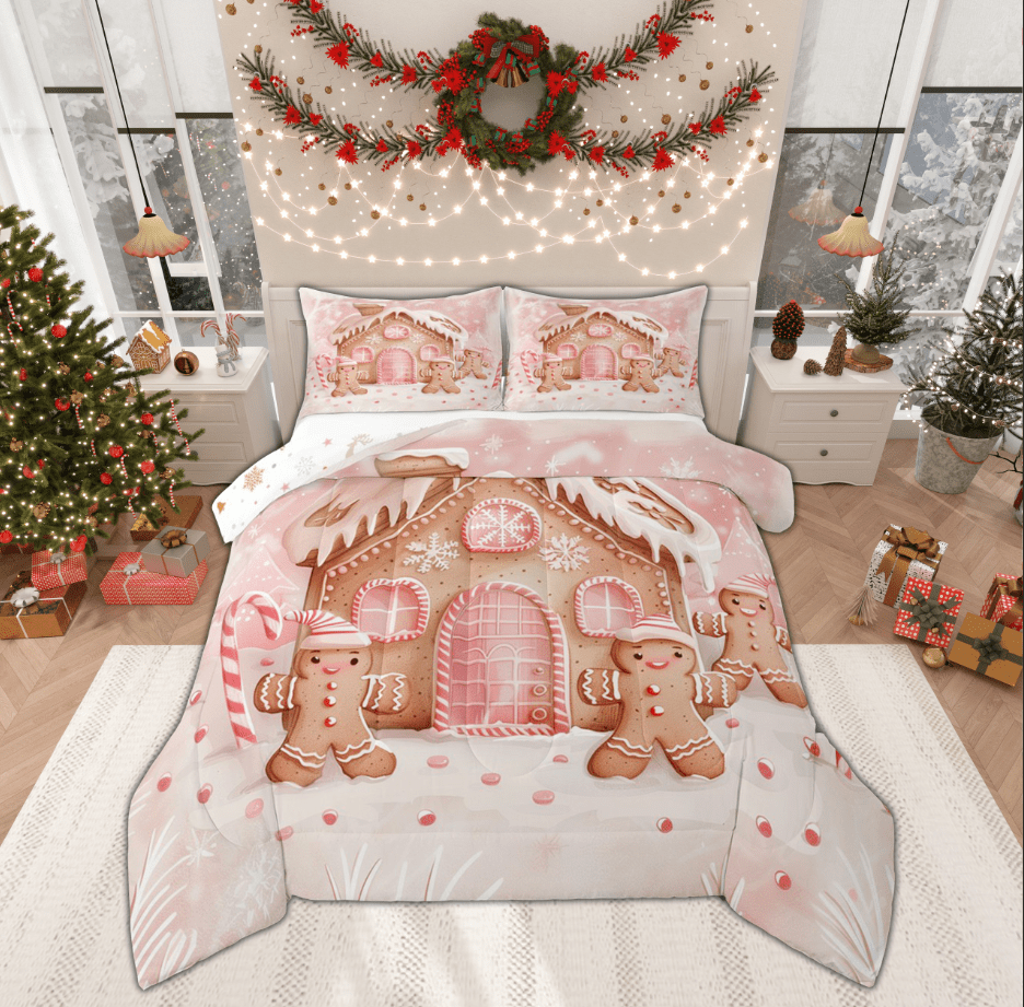 Manfei Kawaii Gingerbread Man Full Size Comforter Sets for Kids, Merry ...