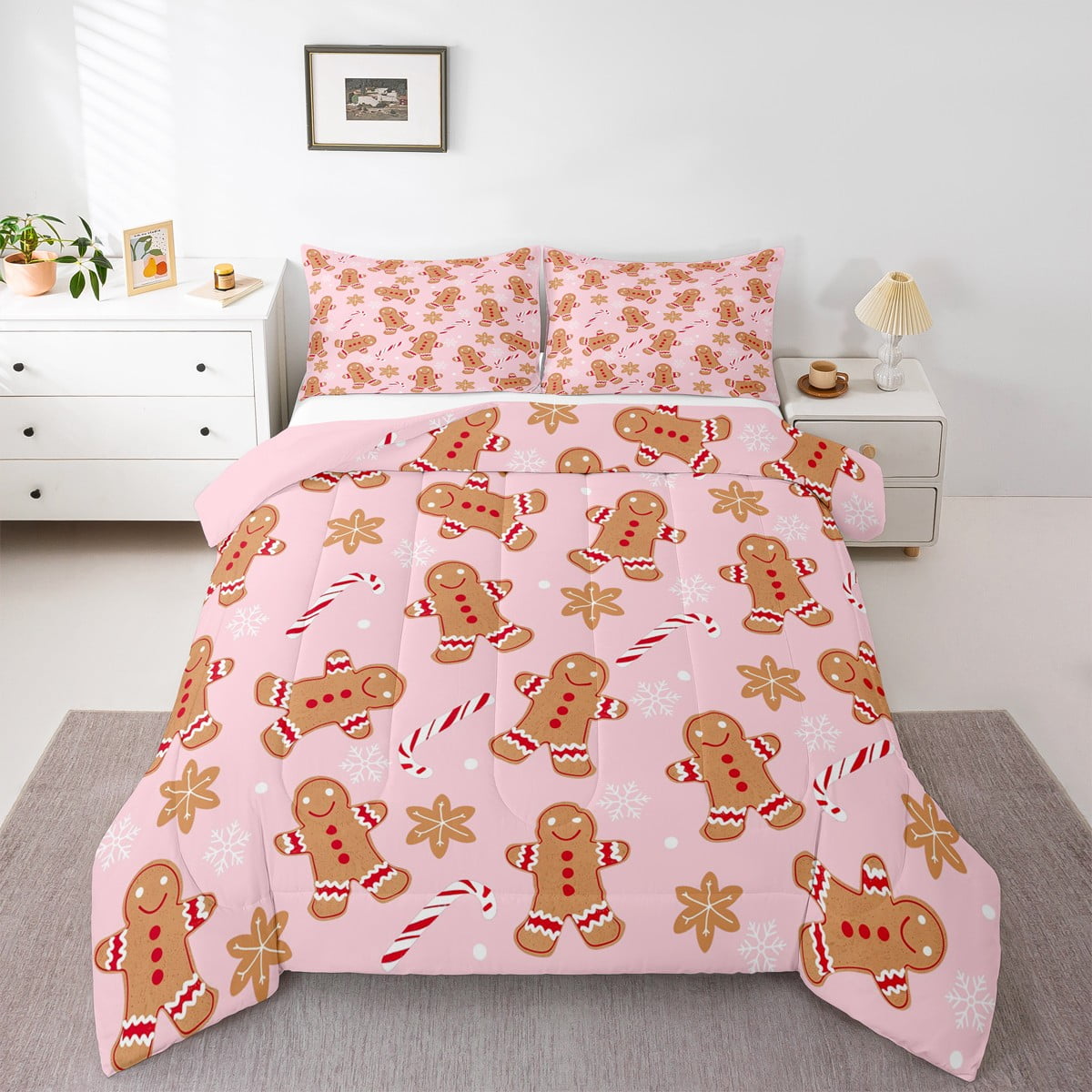 Manfei Kawaii Gingerbread Man Queen Comforter Set,Christmas Candy Cane ...