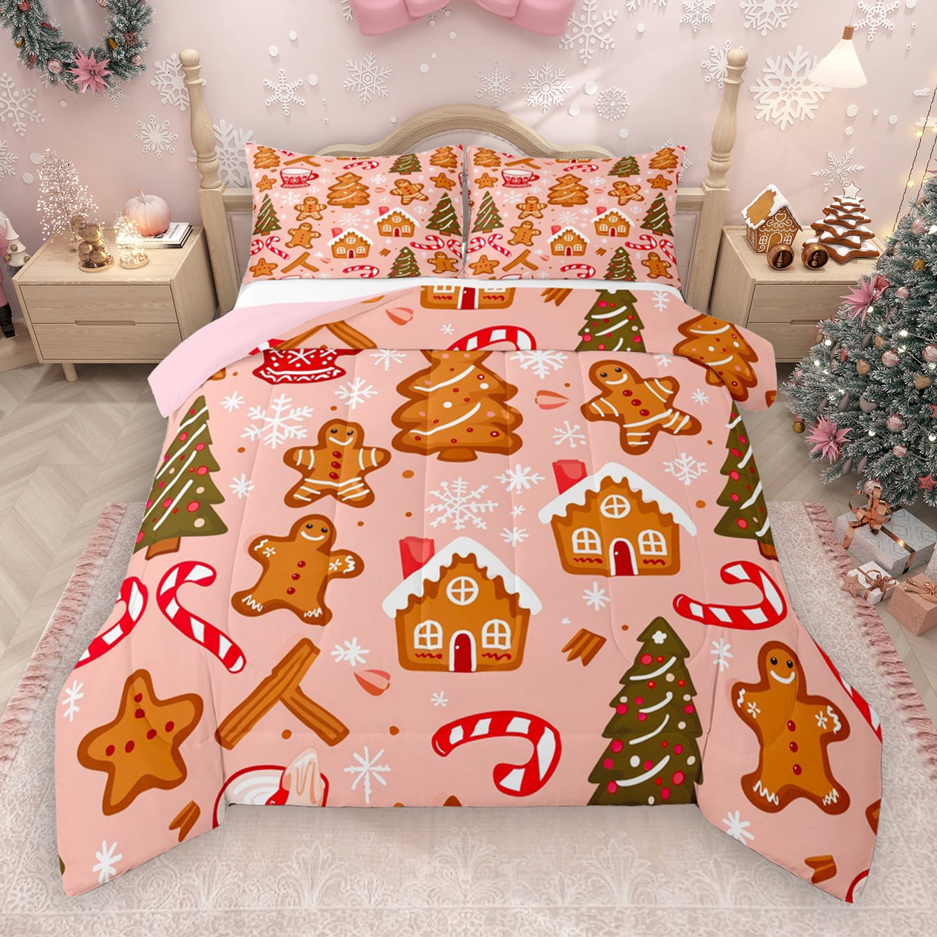 Manfei Kawaii Gingerbread Man Queen Comforter Set,Gchic Christmas Tree ...
