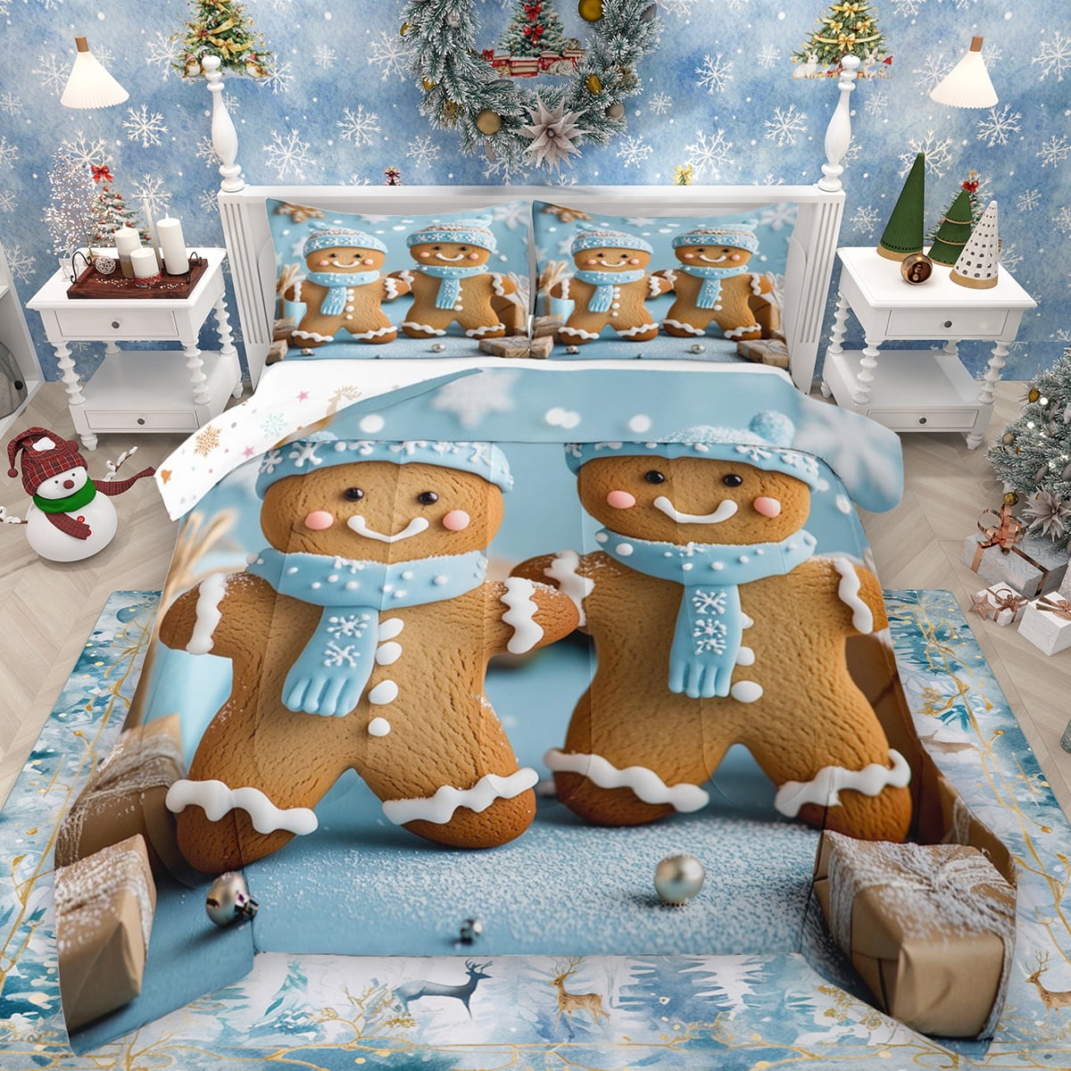 Manfei Kawaii Gingerbread Man Queen Comforter Set,Merry Christmas ...