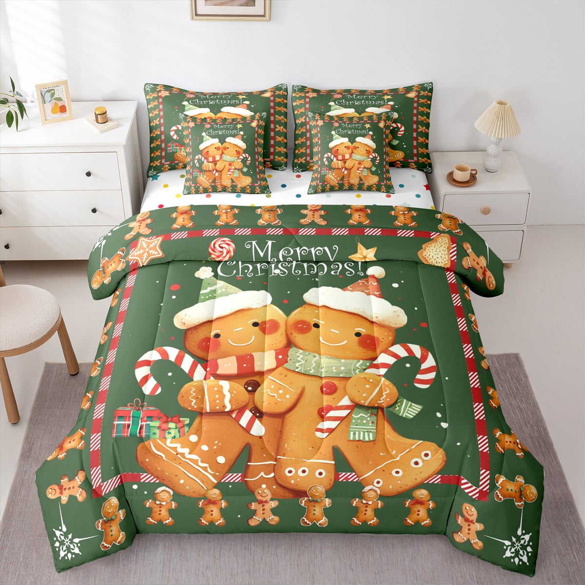 Manfei Kawaii Gingerdread Man 7-Piece Twin Bedding Sets,Christmas Candy ...