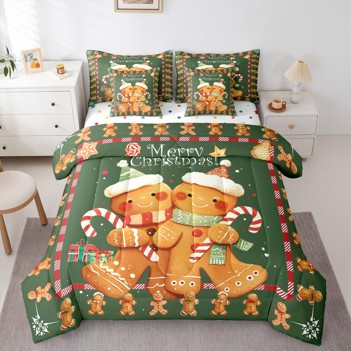Manfei Kawaii Gingerdread Man 7 Pieces Bedding Comforter Set,Christmas ...
