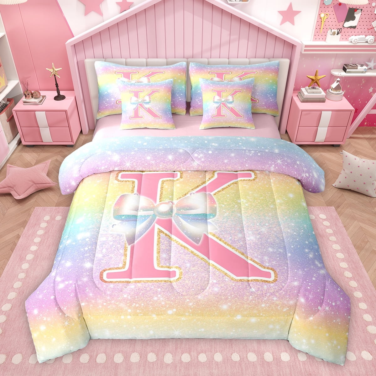 Homewish Kawaii Girls Letter K Bedding Comforter Set 7pcs for Kid ...
