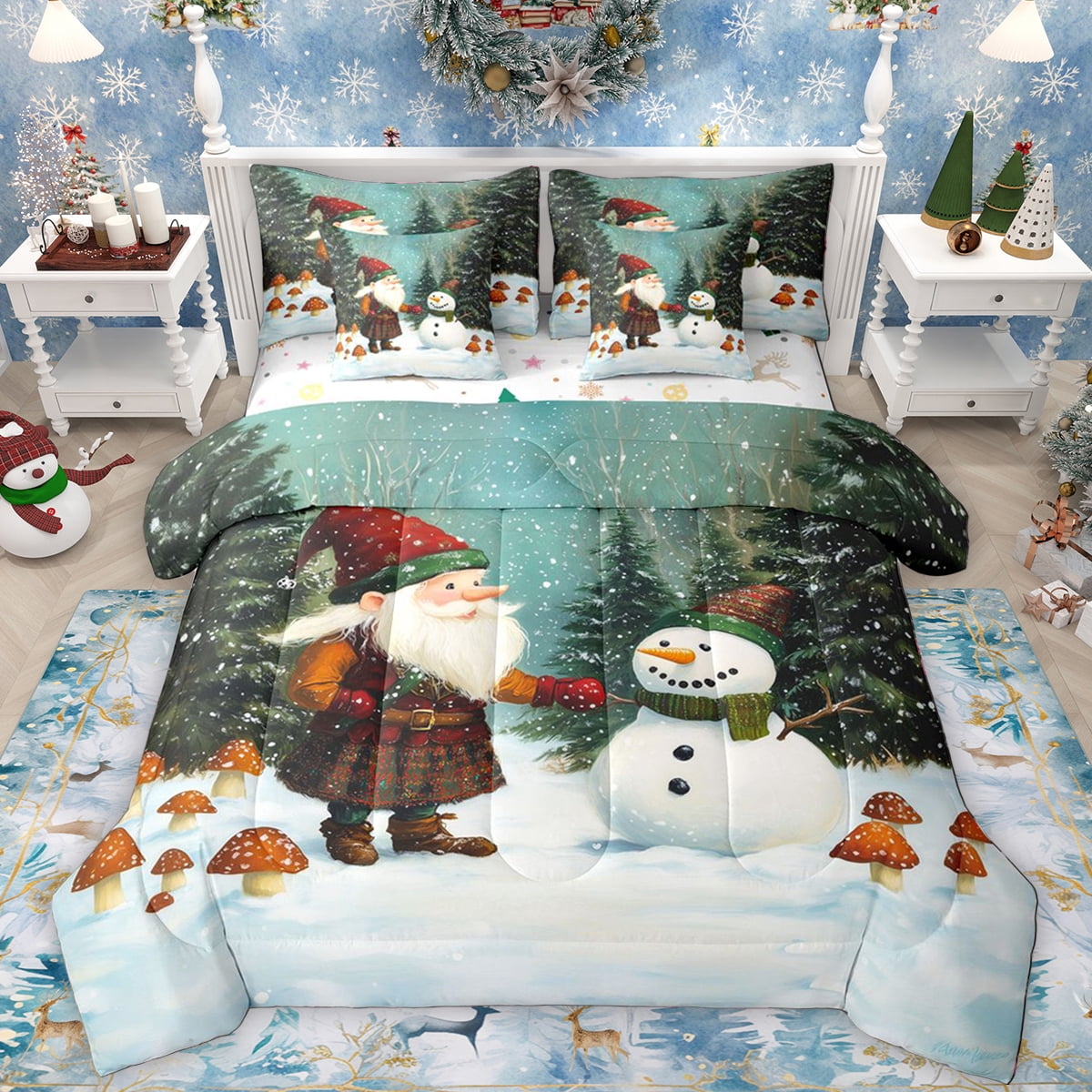 Manfei Kawaii Gnome Snowman 7pcs Bedding Comforter Set,Happy Christmas ...