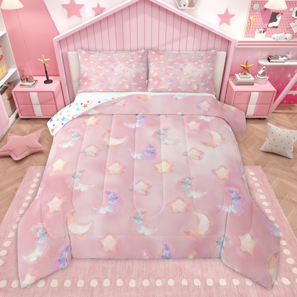 Manfei Kawaii Gradient Moon Stars 3-Piece Full Size Comforter Sets for ...