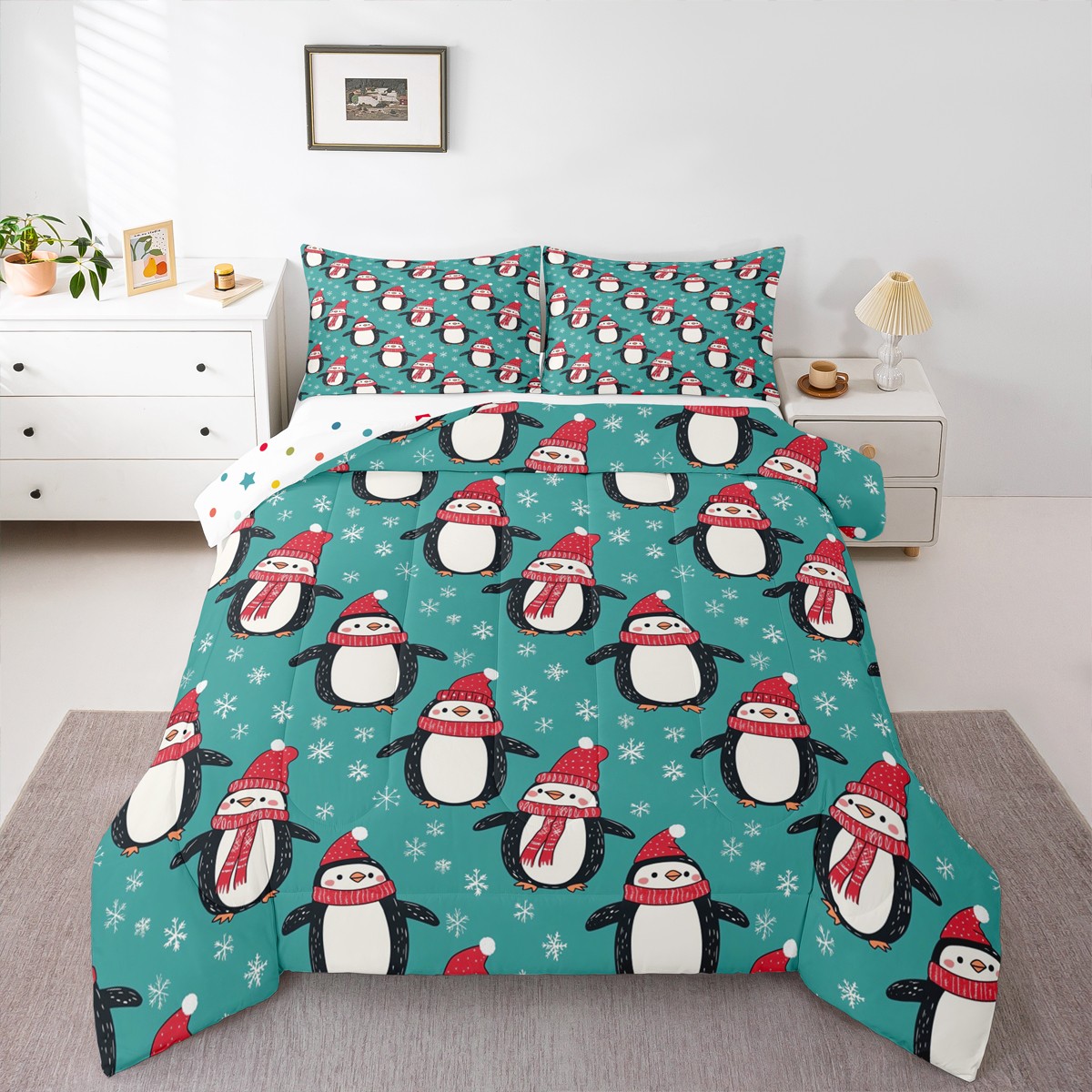 Manfei Kawaii Graffiti Penguin Bedding Comforter Set,Wild Animal Twin ...