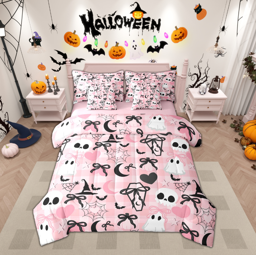 Manfei Kawaii Halloween Ghost 7pcs Bedding Comforter Set,Black Bowtie ...