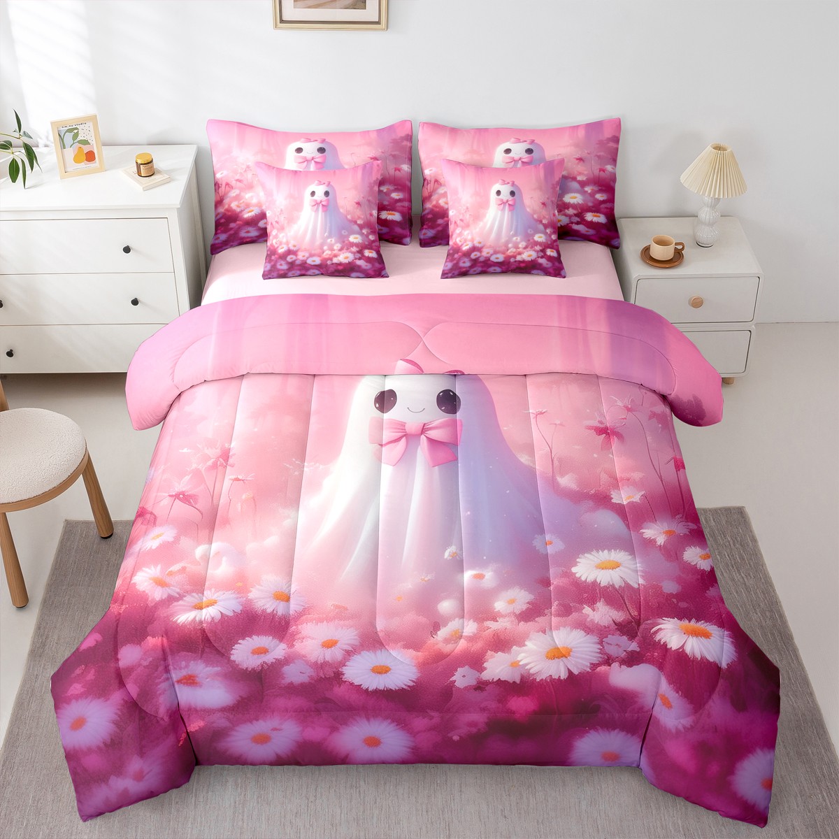 Manfei Kawaii Halloween Ghost 7pcs Bedding Comforter Set,Rustic Daisy ...
