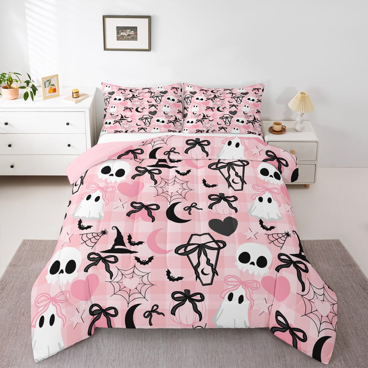 Manfei Kawaii Halloween Ghost Full Size Comforter Sets,Black Bowtie ...