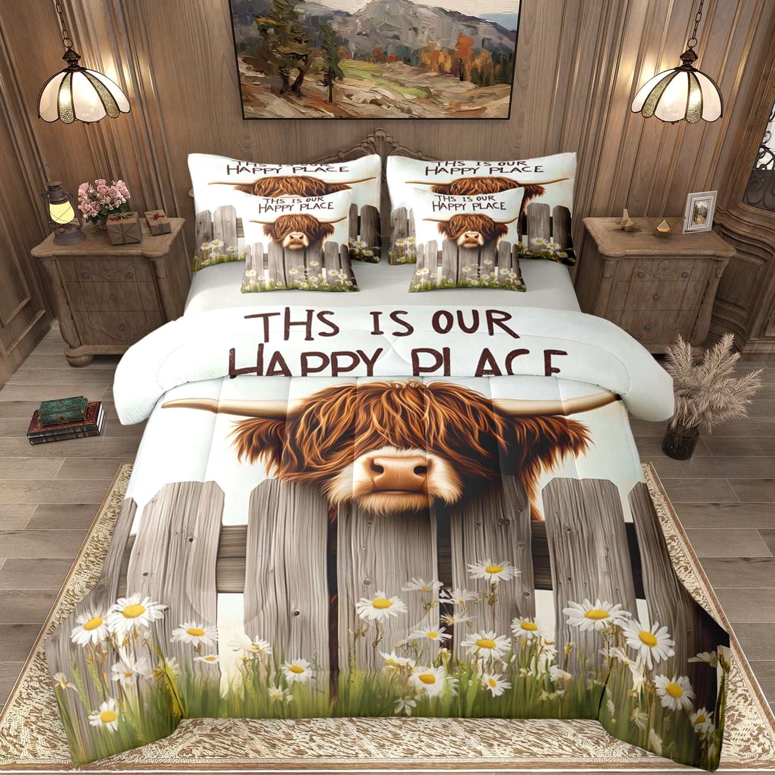 Manfei Kawaii Highland Bull 7-Piece Twin Bedding Sets, Vibrant Groovy ...