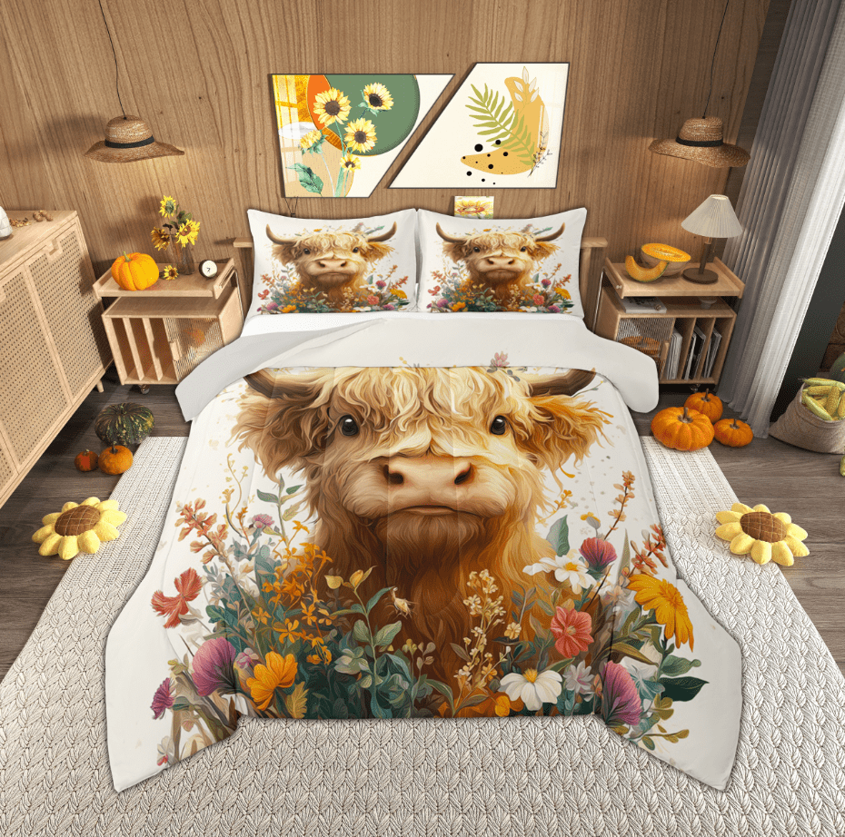 Manfei Kawaii Highland Cattle Full Size Comforter Sets, Rustic Groovy ...