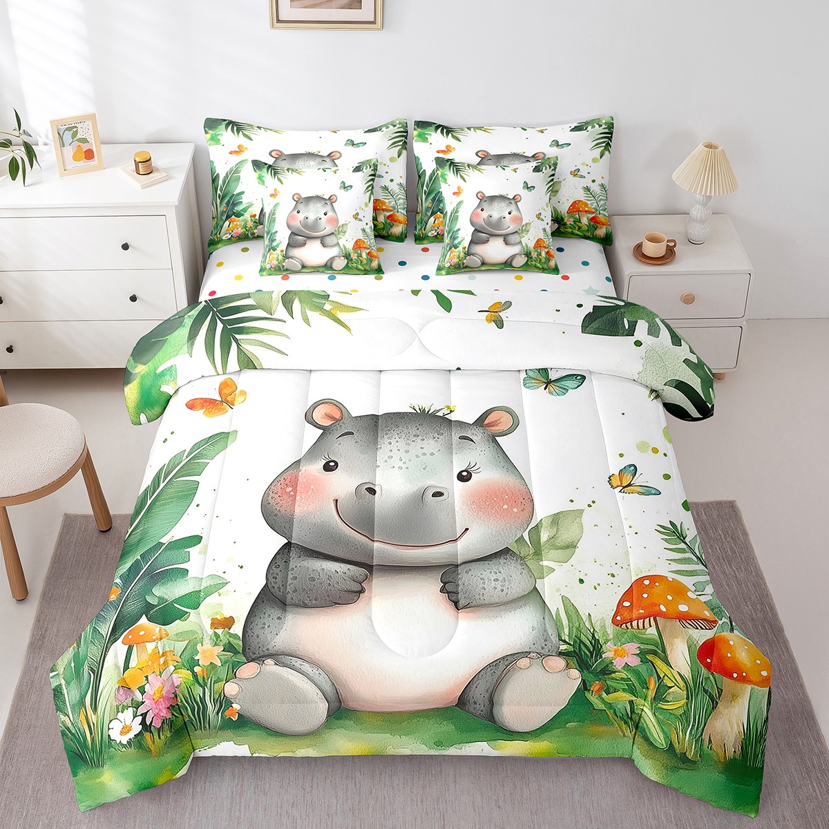 Manfei Kawaii Hippopotamus Bedding Comforter Set 7 Pieces,Cartoon ...