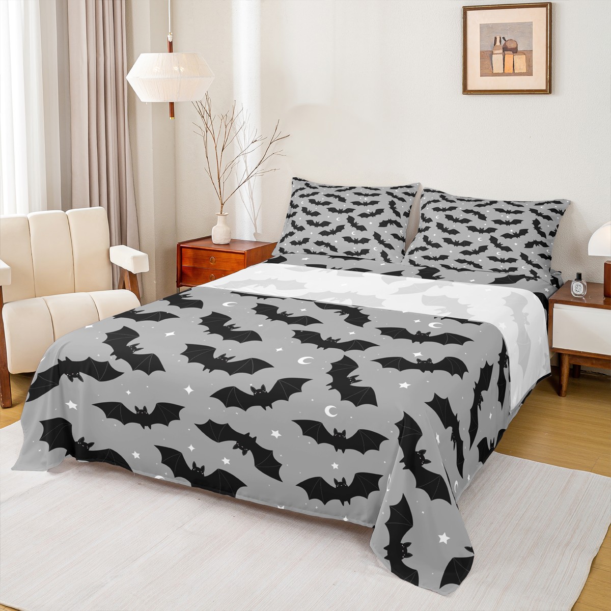 Manfei Kawaii Horror Bat Full Size Sheets for Teen, Glitter Stars Moon ...