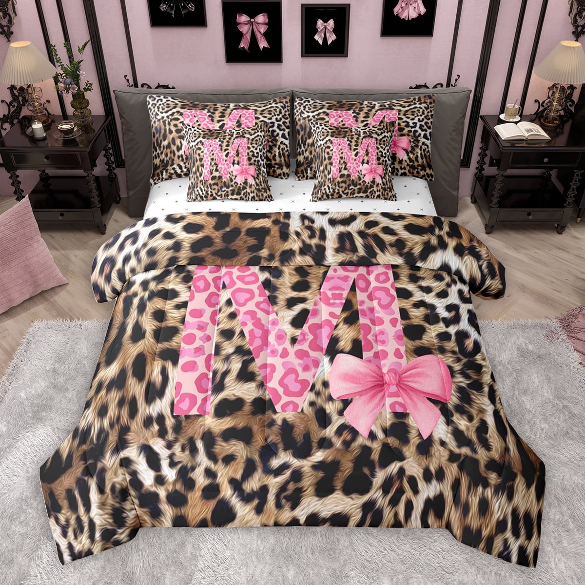 Homewish Kawaii Initial M Letter Bedding Comforter Set 7pcs, Brown ...