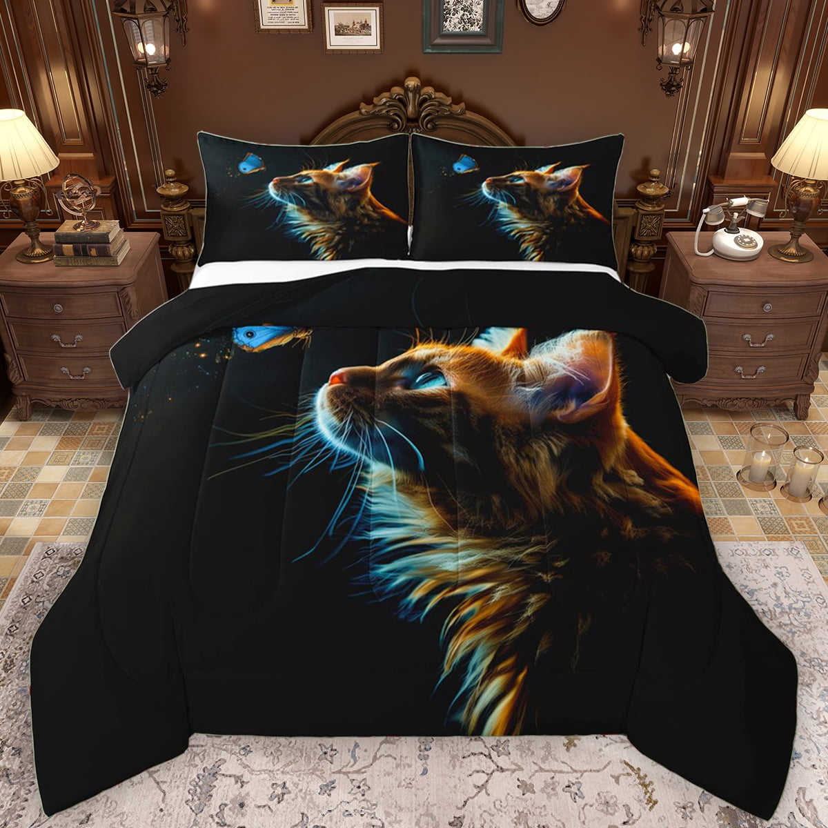 Manfei Kawaii Kitten Cat Bedding Comforter Set, Mystic Butterfly Animal ...