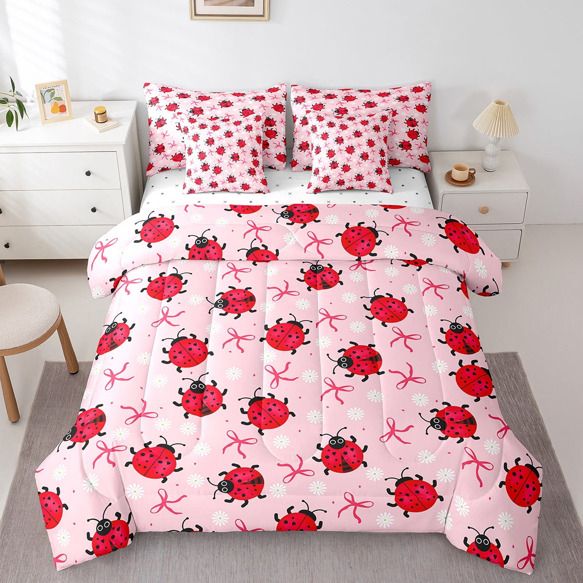 Manfei Kawaii Ladybug Animal Twin Bedding Sets 7-Piece, Rustic Groovy ...
