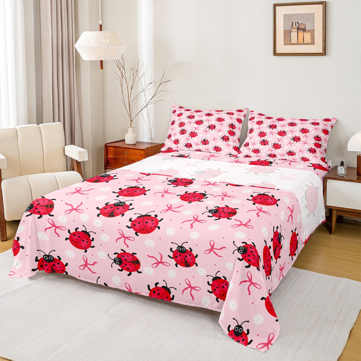 Manfei Kawaii Ladybug Animal Twin Sheet Sets, Rustic Groovy Flower Twin ...