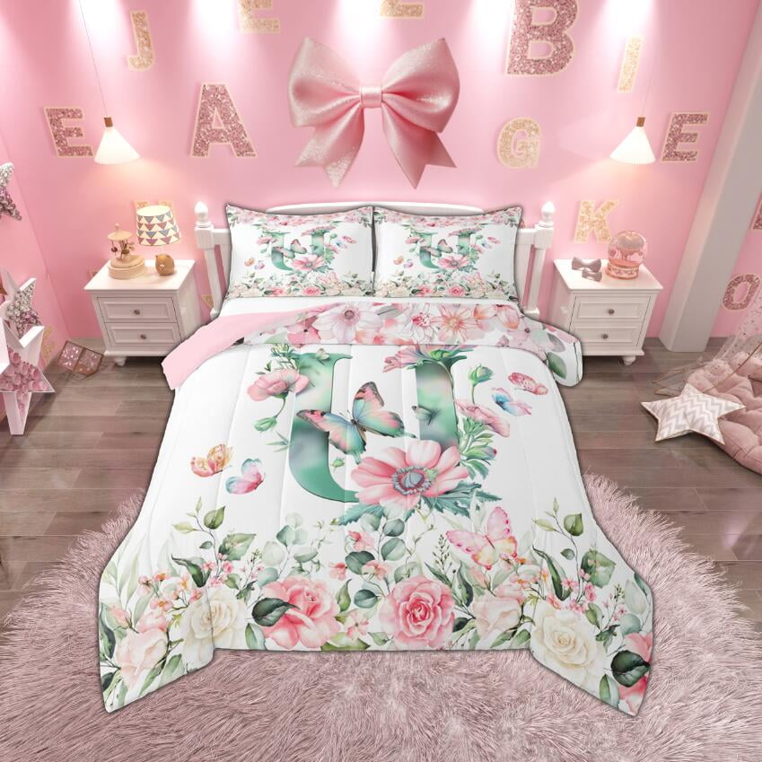Manfei Kawaii Letter Girl Full Size Comforter Sets, Personalized Initial U Monogrammed Bedding ...