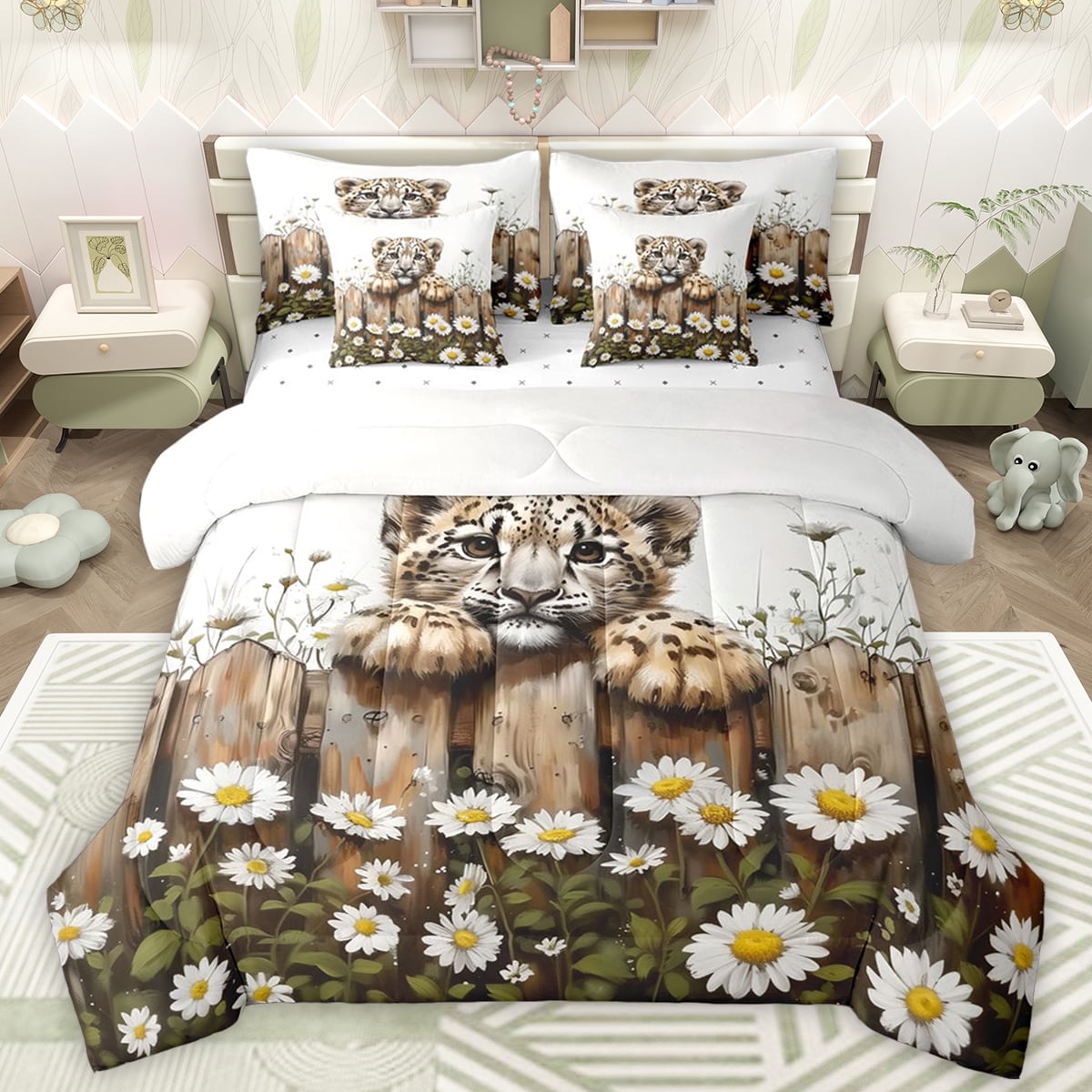 Manfei Kawaii Little Tiger Twin Bedding Sets 7-Piece for Kid, Flower ...