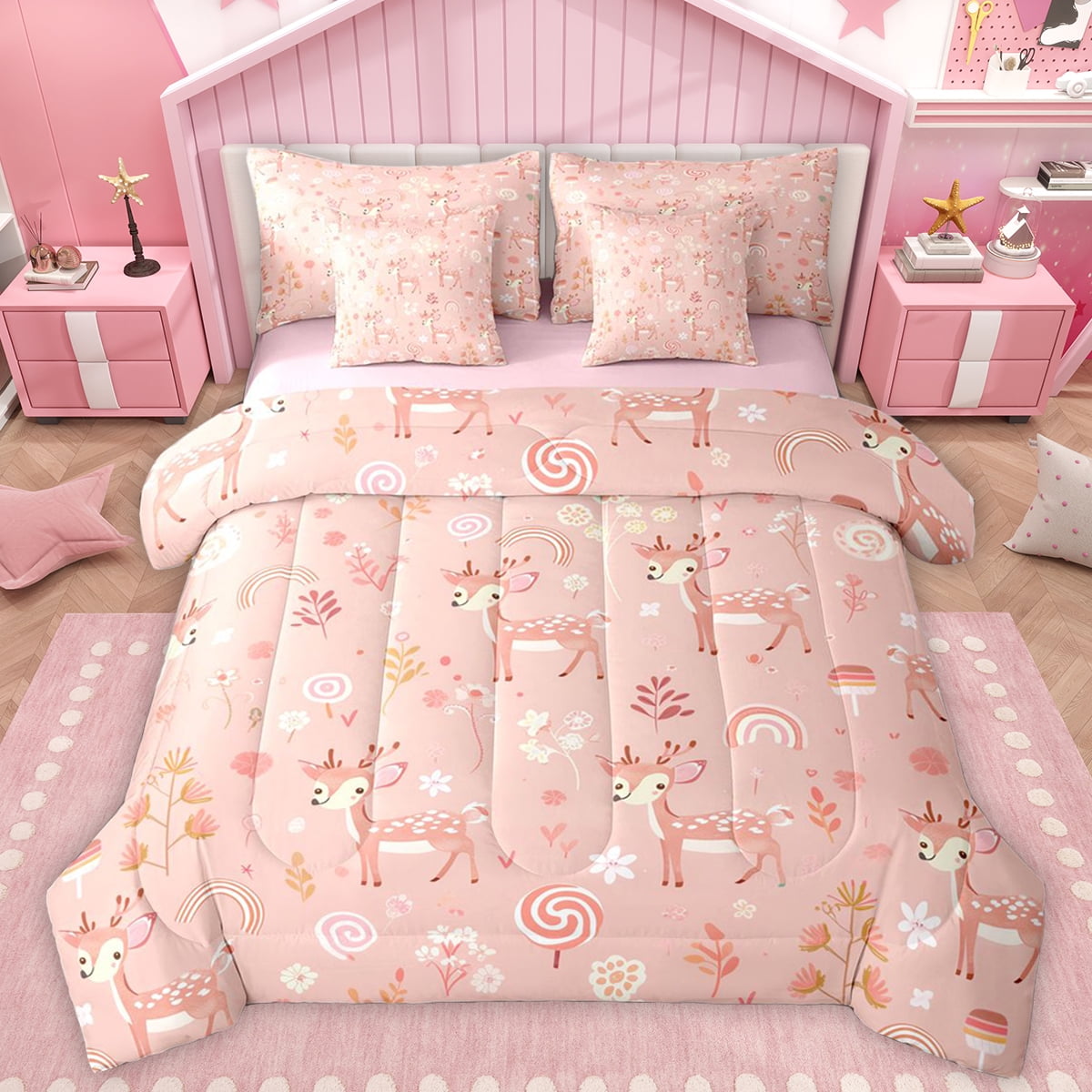 Manfei Kawaii Magic Deer Bedding Comforter Set 7pcs for Kids, Cartoon ...