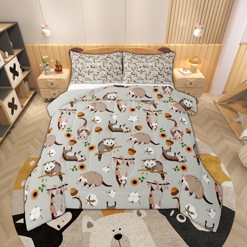 Manfei Kawaii Opossum Full Size Comforter Sets, Cute Rodent Bedding ...